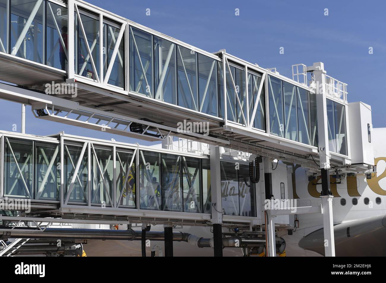 The Airbus A380 of Emirates arrives at the gate, at the inauguration of ...
