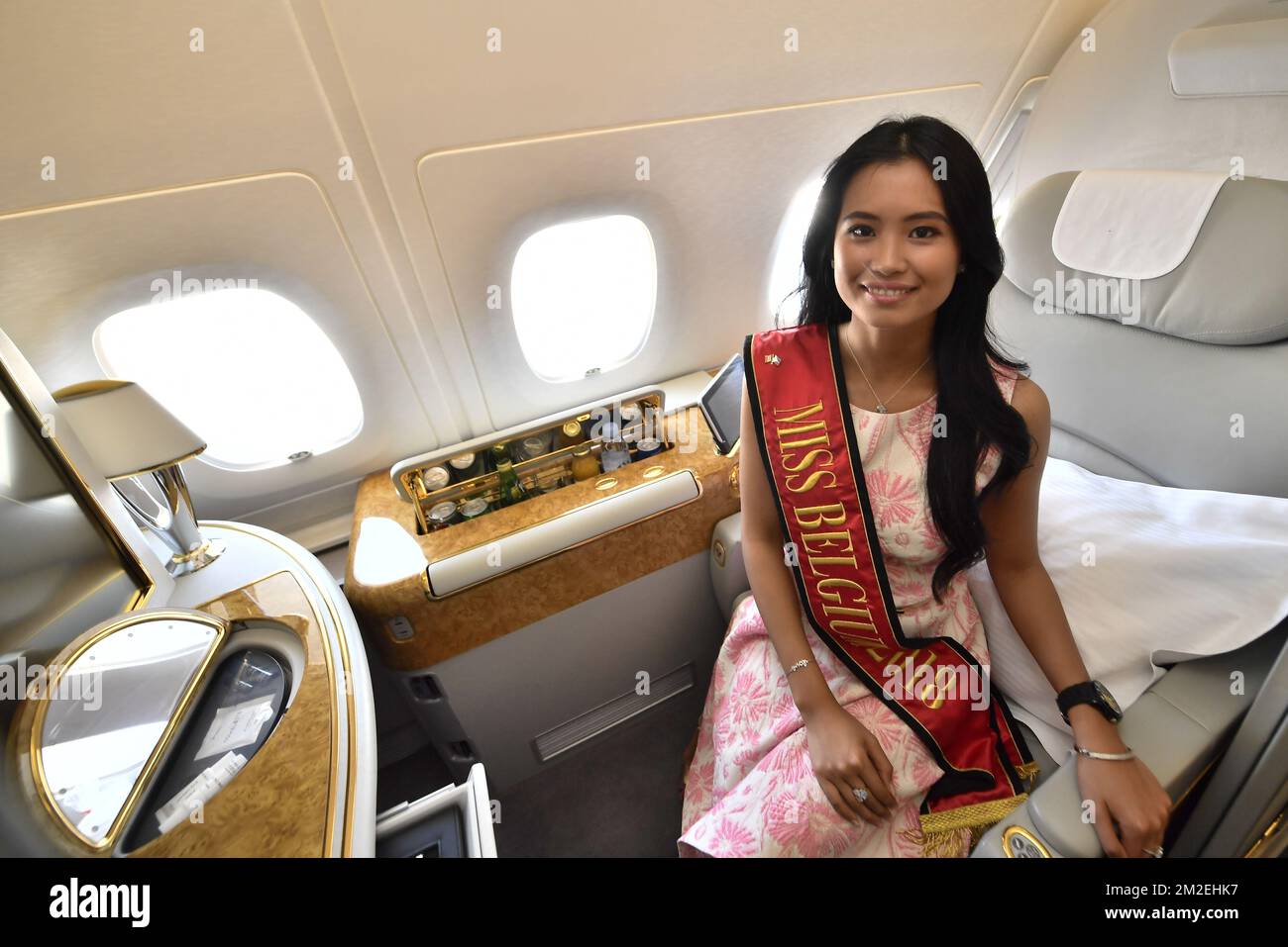 Miss Belgium 2018 Angeline Flor Pua pictured in the first class inside ...