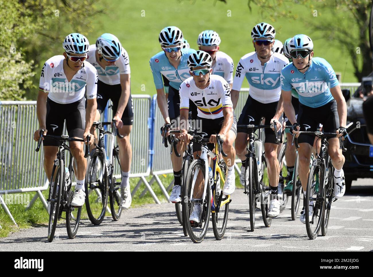 Colombian Sebastian Henao (C) and his teammates of Team Sky pictured in ...