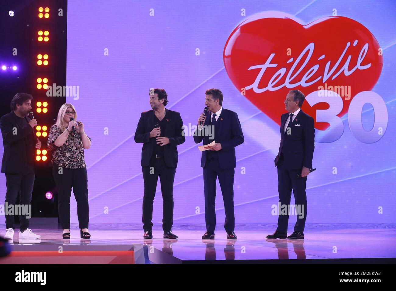 L-R, Stephane Pauwels, singer Sandra Kim and Patrick Bruel, Jean-Michel ...