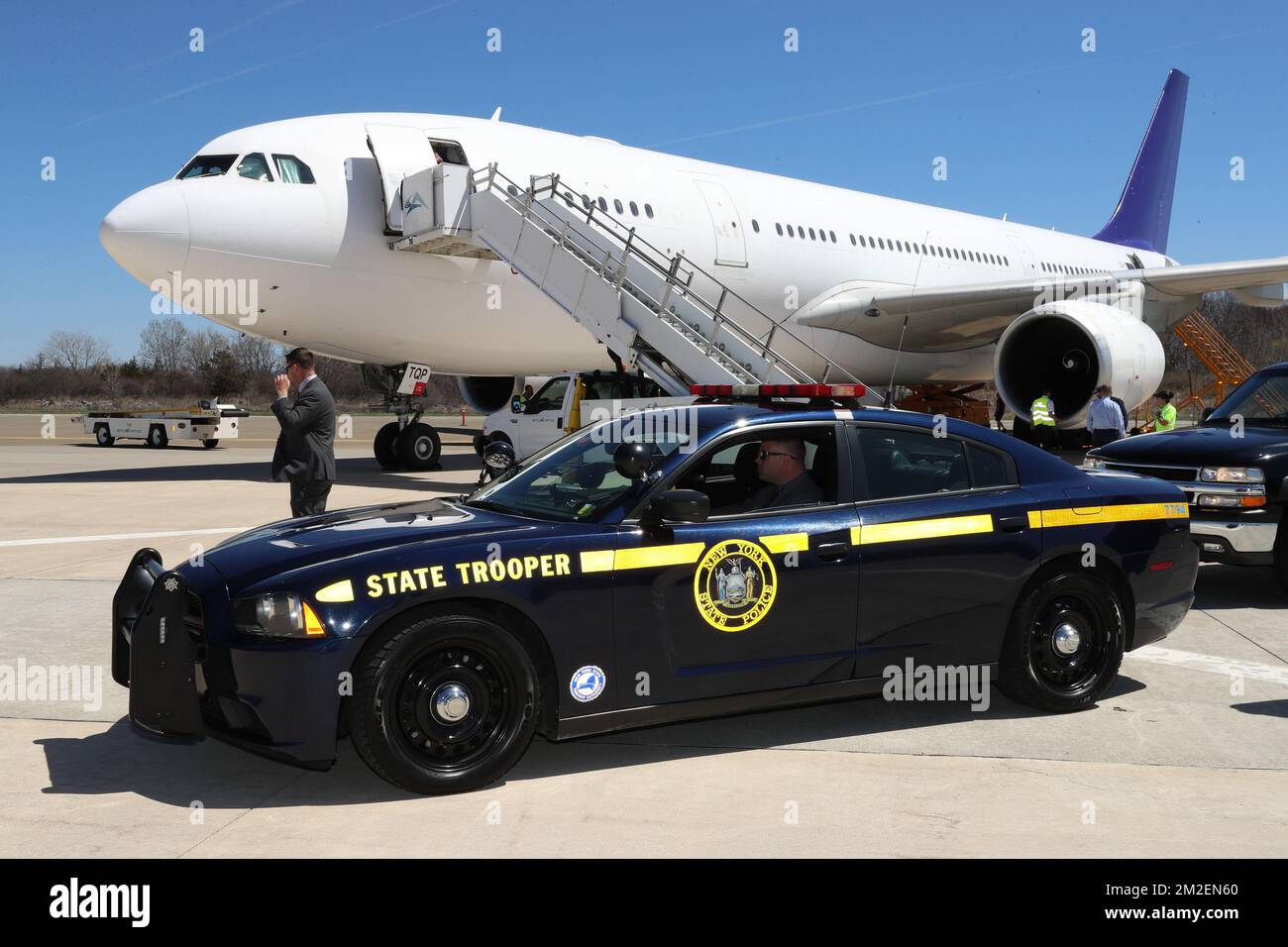 A 'State Trooper' of the New York State Police pictured at the arrival ...