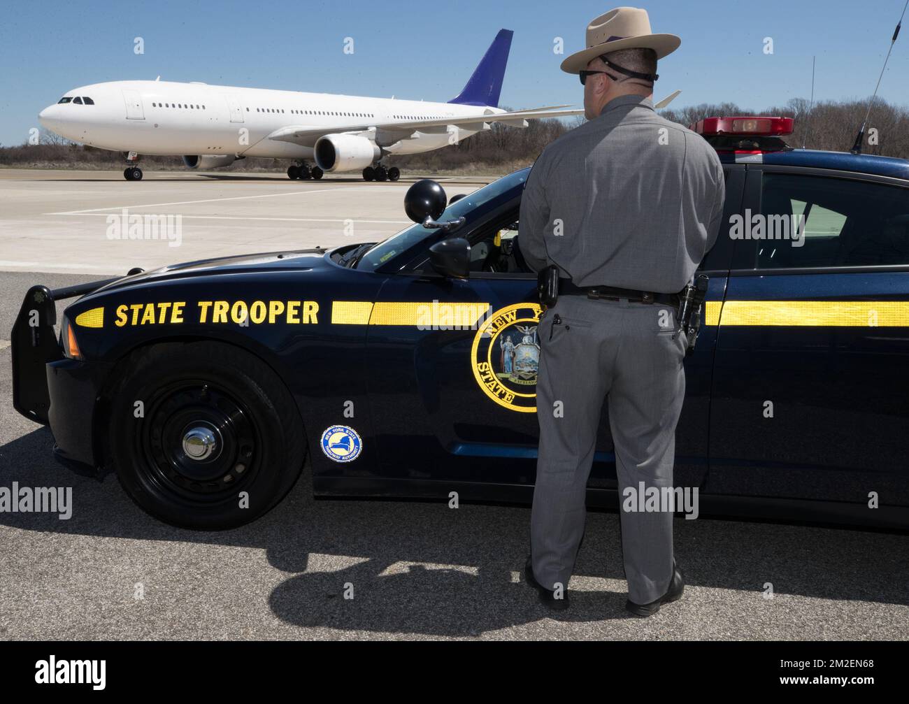 A 'State Trooper' of the New York State Police pictured at the arrival ...