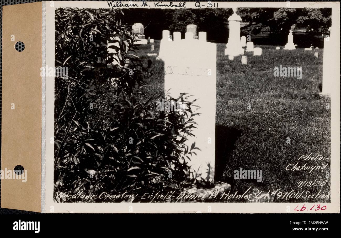 Daniel H. Holmes, Woodlawn Cemetery, old section, lot 97, Enfield, Mass., Sept. 13, 1928 ...