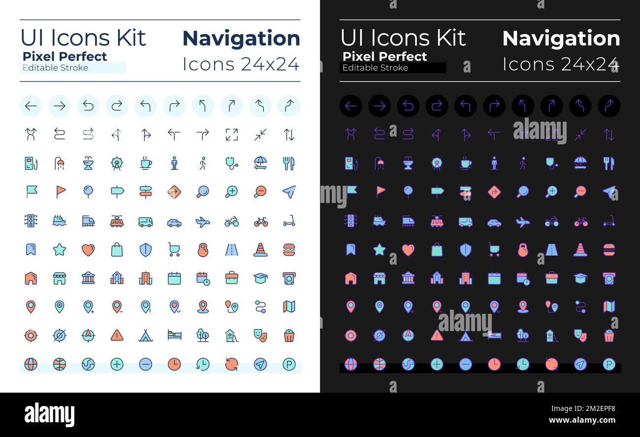 Gps And Navigation Pixel Perfect Rgb Color Ui Icons Set For Dark Light Mode Stock Vector Image