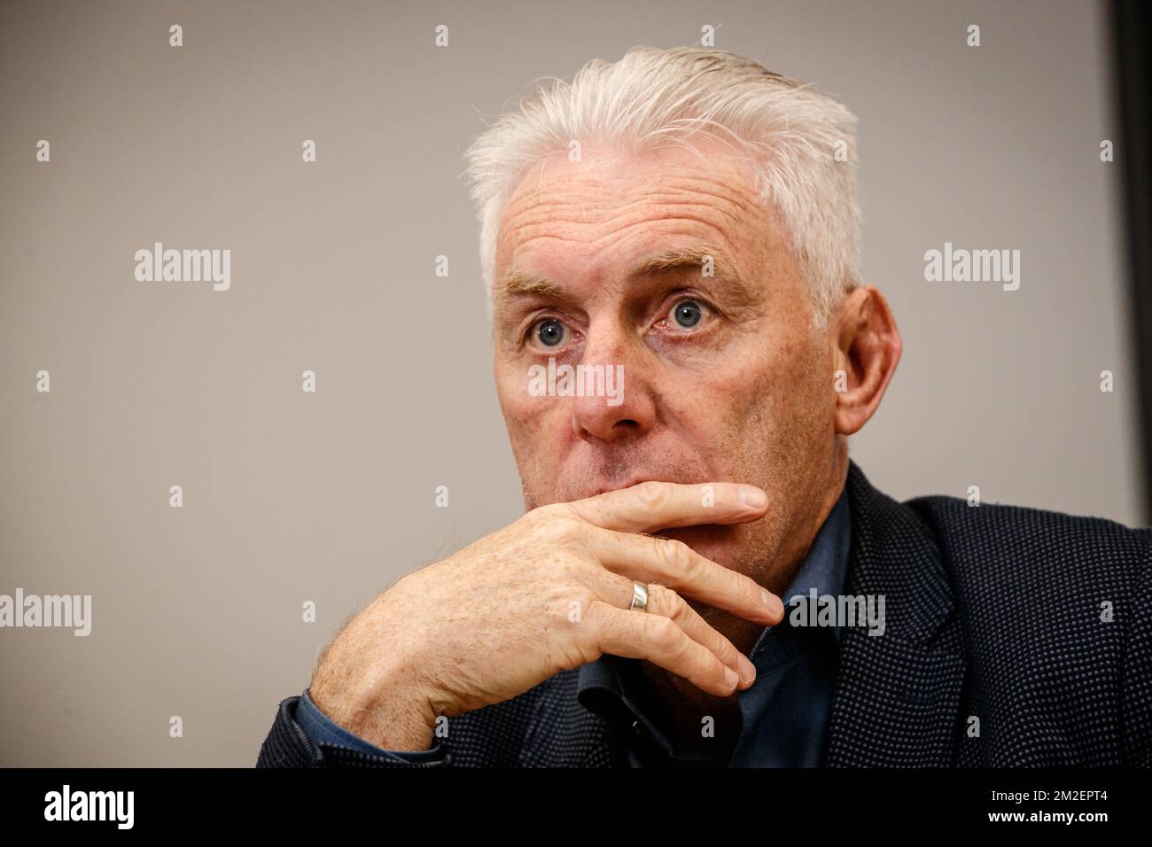 Oostende's technical director Hugo Broos pictured during a press ...