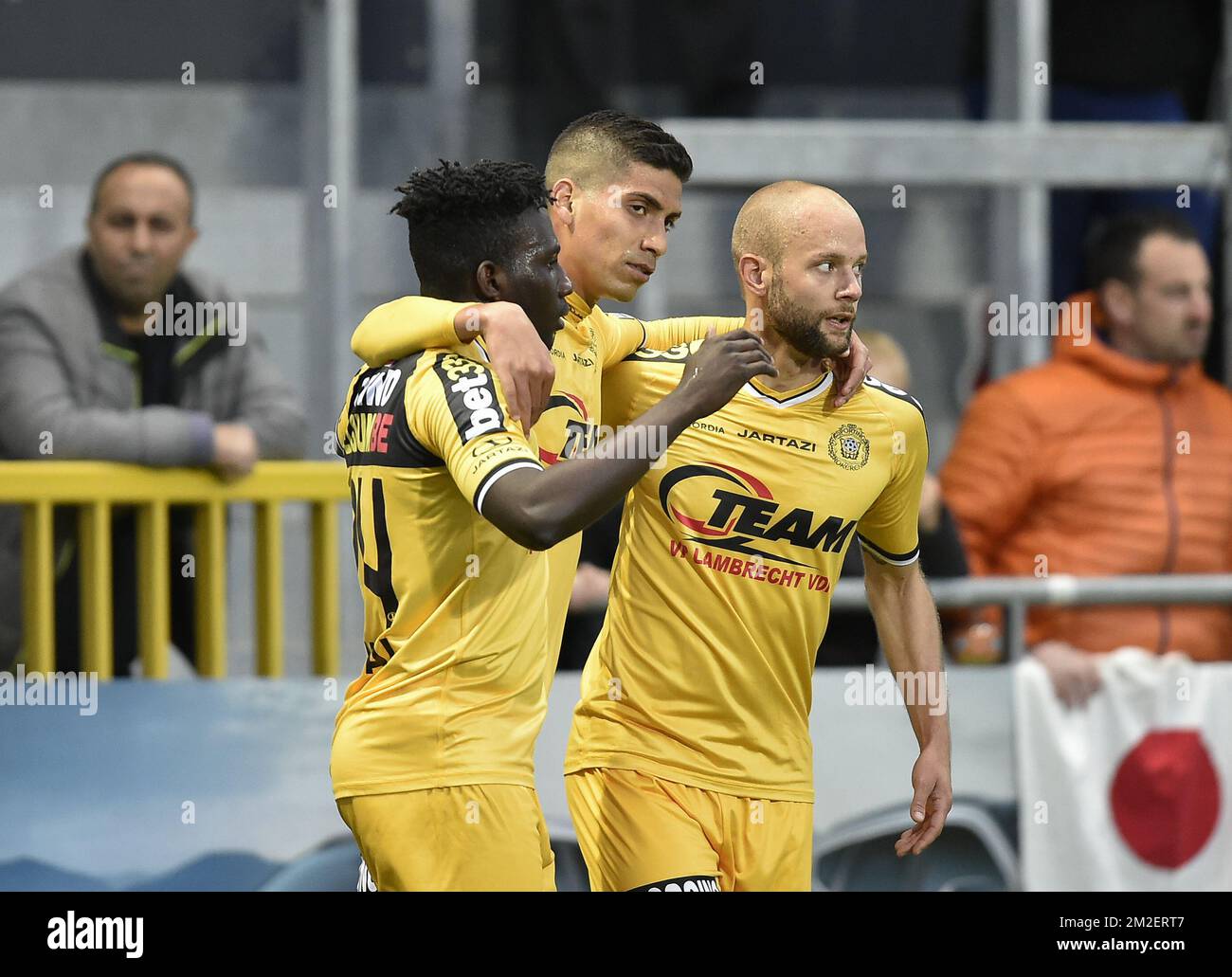 Lokeren's Jose Cevallos celebrates after scoring during the Jupiler Pro ...