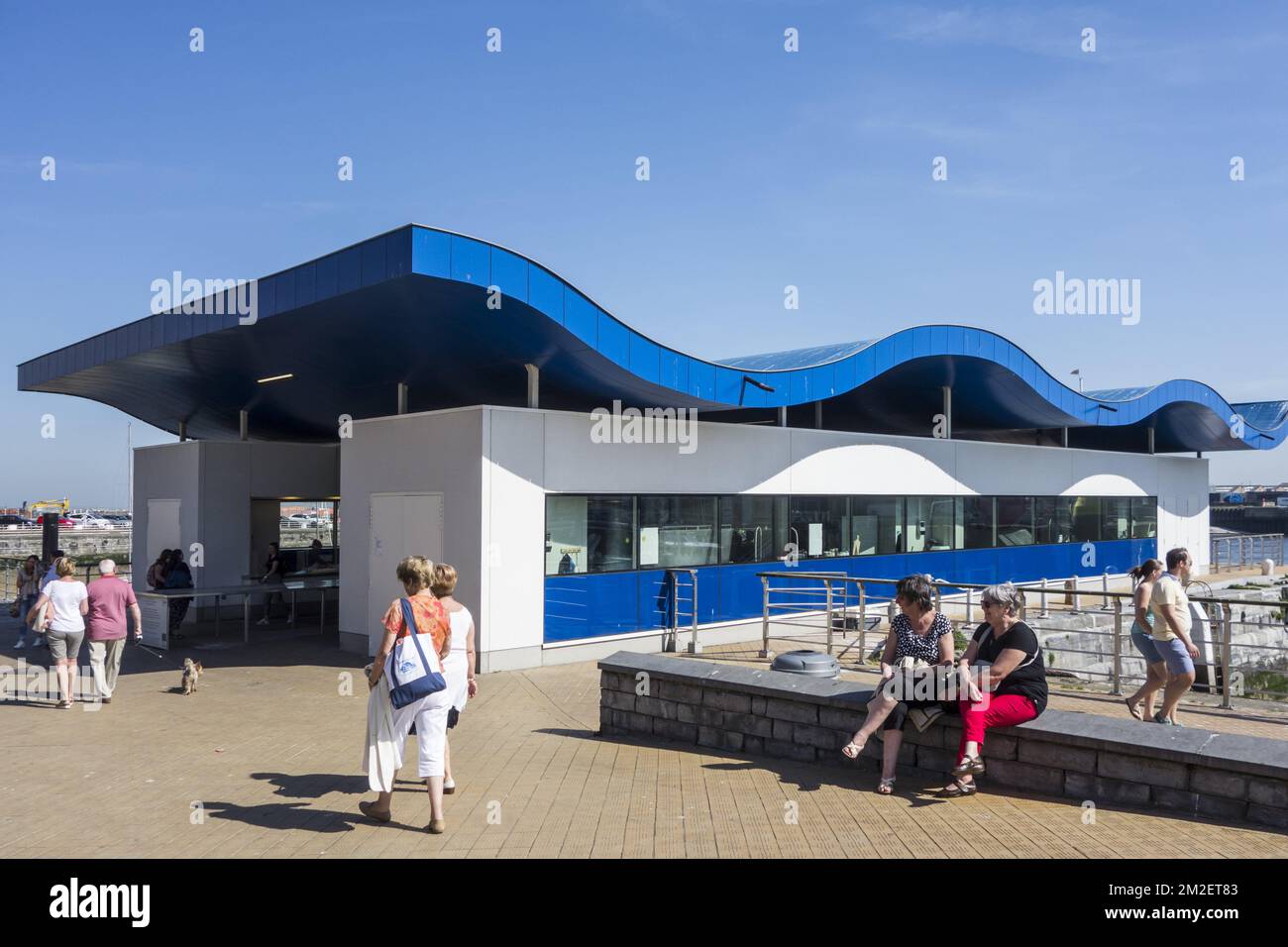 Open-air fish market / Vistrap on the quay / wharf in the city Ostend ...