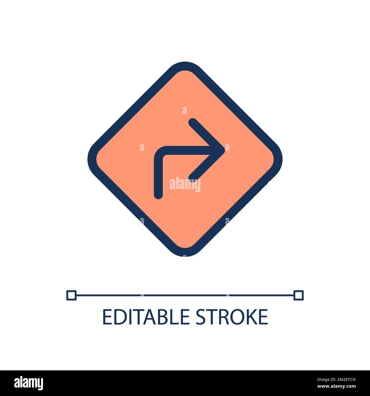 Road sign with turning right direction pixel perfect RGB color ui icon ...