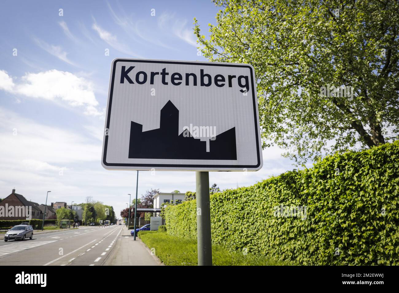 Illustration shows the name of the Kortenberg municipality on a road ...