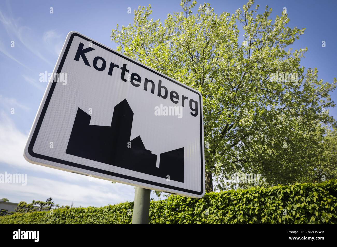 Illustration shows the name of the Kortenberg municipality on a road ...