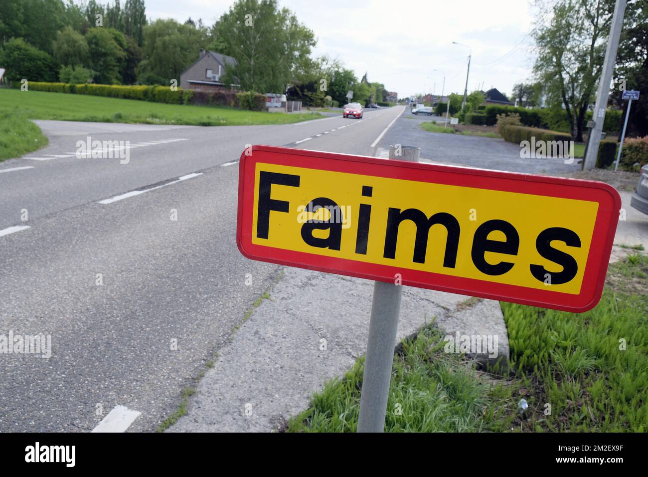 Illustration shows the name of the Faimes municipality on a road sign ...