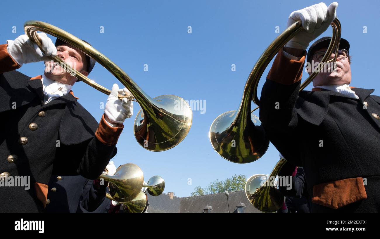 Illustration picture shows hunting horn players in action, during a ...