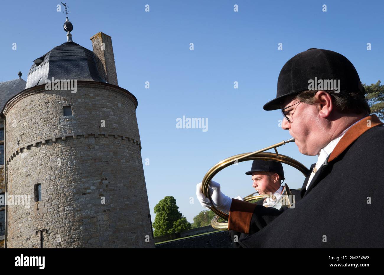 Illustration picture shows hunting horn players in action, during a ...