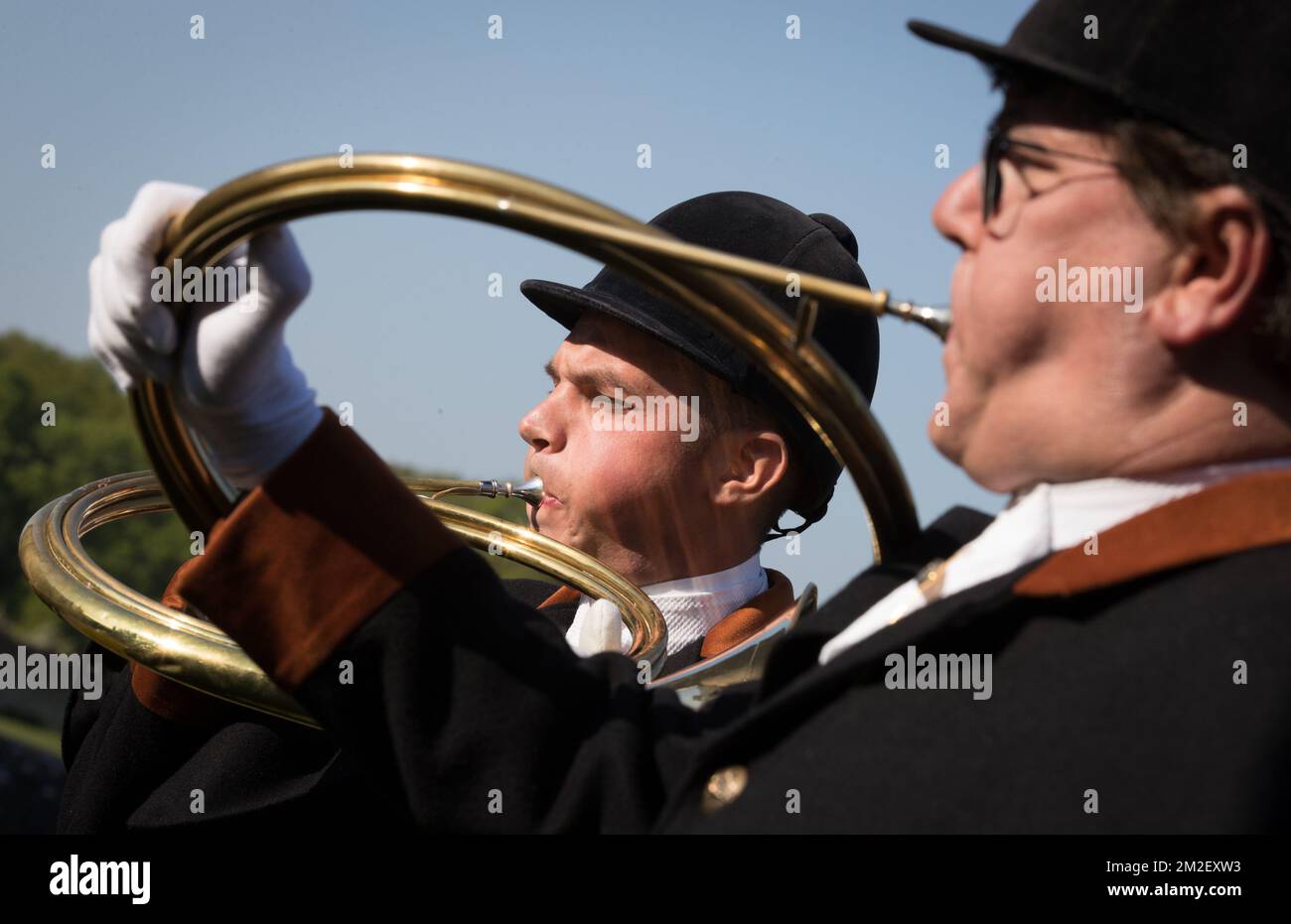 Illustration picture shows hunting horn players in action, during a ...