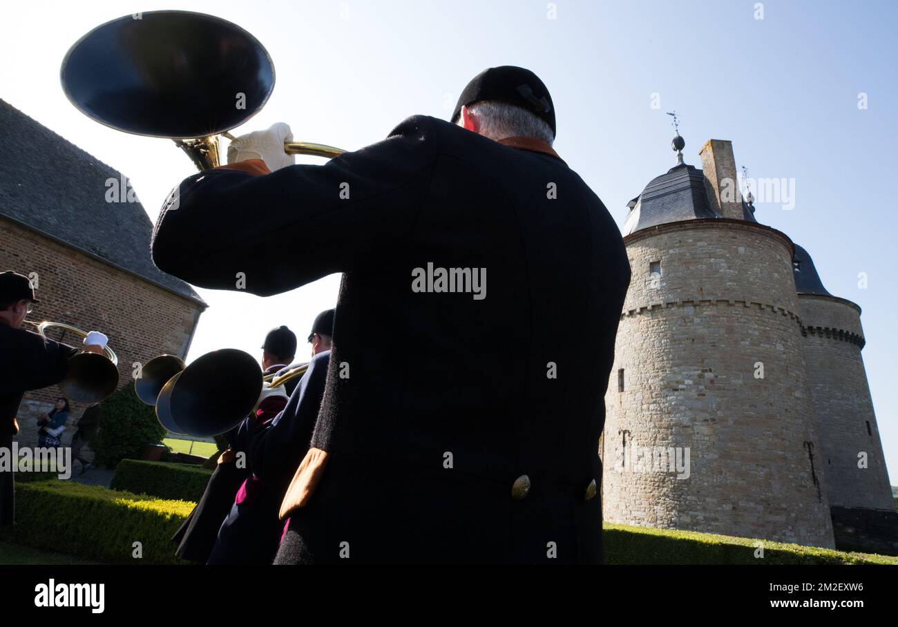 Illustration picture shows hunting horn players taken during a visit of ...
