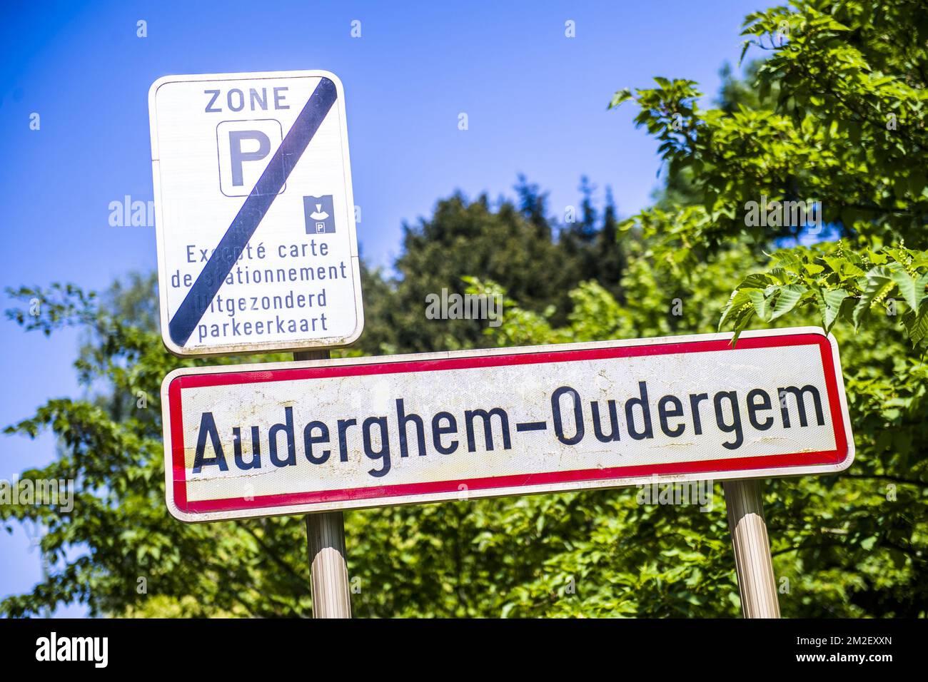 Illustration shows the name of the Auderghem - Oudergem municipality on ...