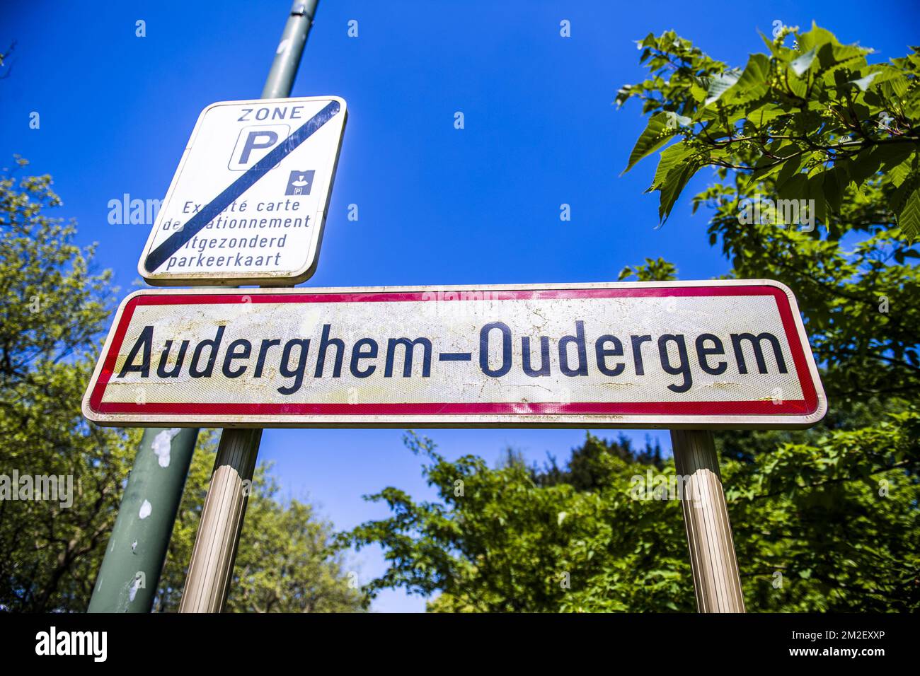 Illustration shows the name of the Auderghem - Oudergem municipality on ...