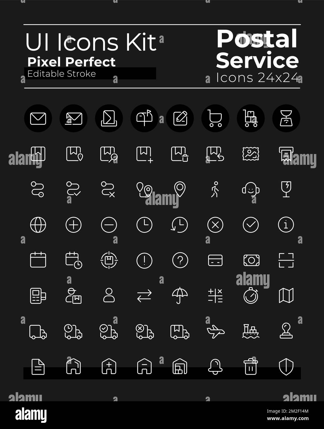 Postal service pixel perfect white linear ui icon for dark themes set Stock Vector Image & Art ...