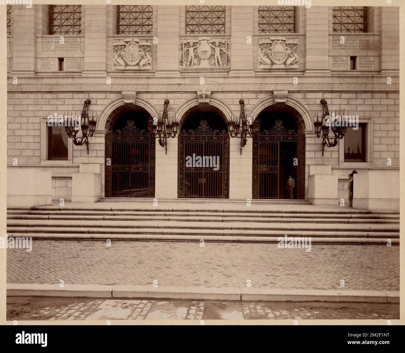 Dartmouth St. Facade with wrought iron lamps and grillwork in place ...