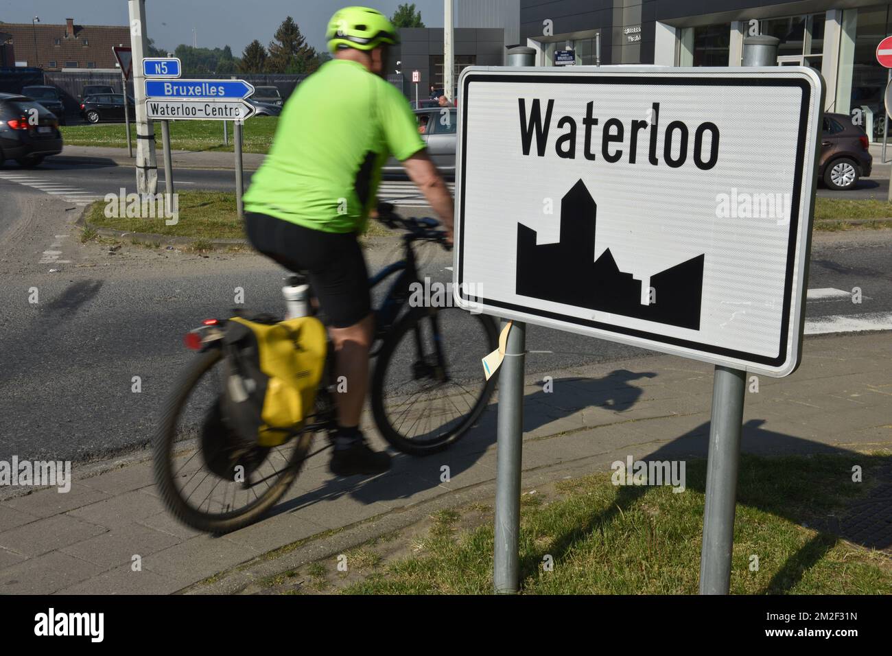 Illustration shows the name of the Waterloo municipality on a road sign ...