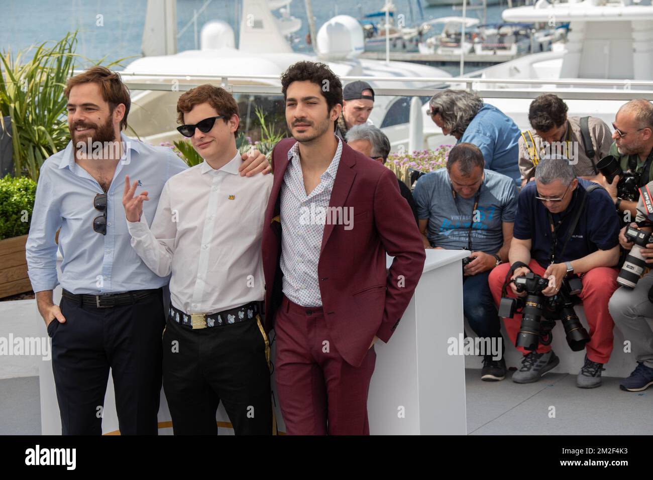 "El Angel" Photocall. Actor Lorenzo Ferro (C) makes a hand gesture as ...