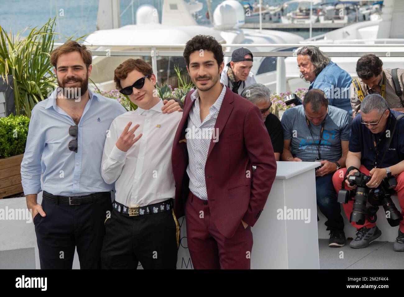 "El Angel" Photocall. Actor Lorenzo Ferro (C) makes a hand gesture as ...