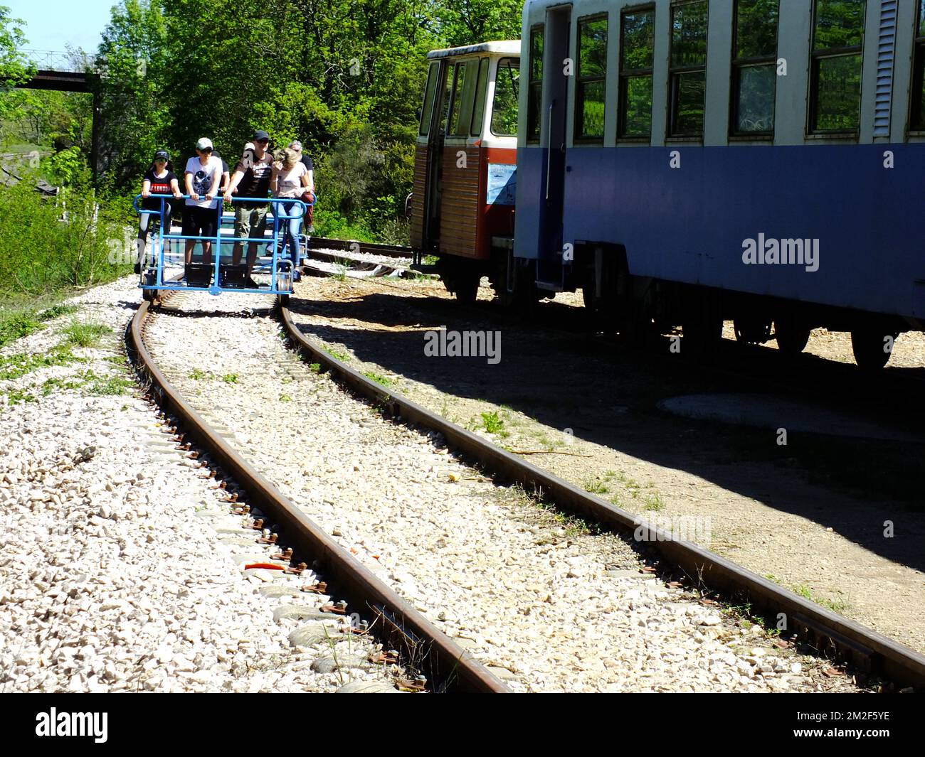 Rail bike | Vélo rail (12) Aveyron 13/05/2018 Stock Photo - Alamy