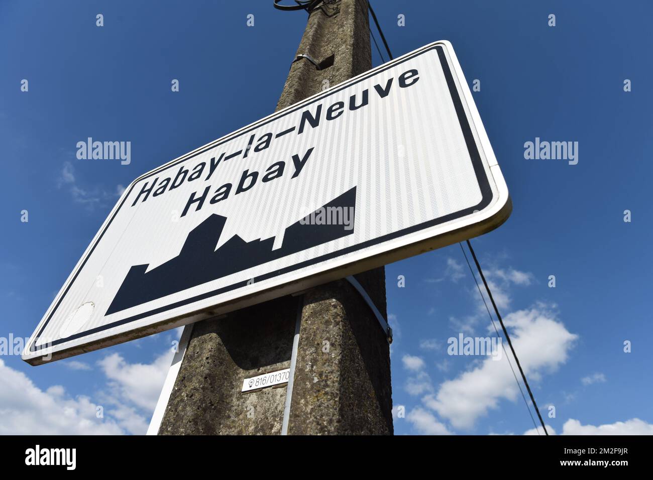 Illustration shows the name of the Habay-la-Neuve Habay municipality on ...