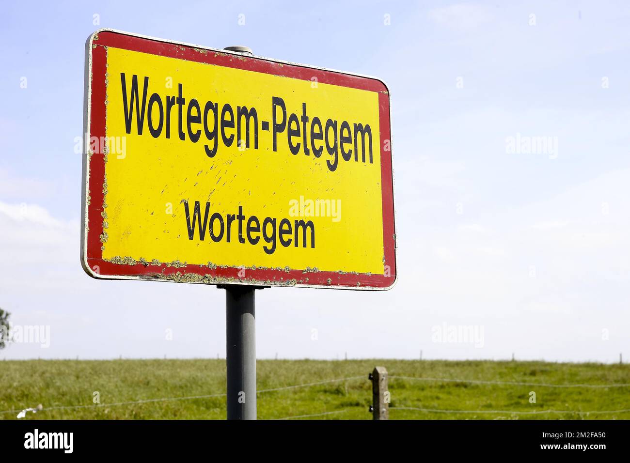 Illustration shows the name of the Wortegem-Petegem municipality on a ...