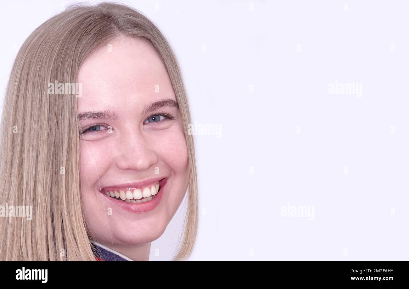 Portrait of a model blue-eyed blonde girl without makeup Stock Photo ...
