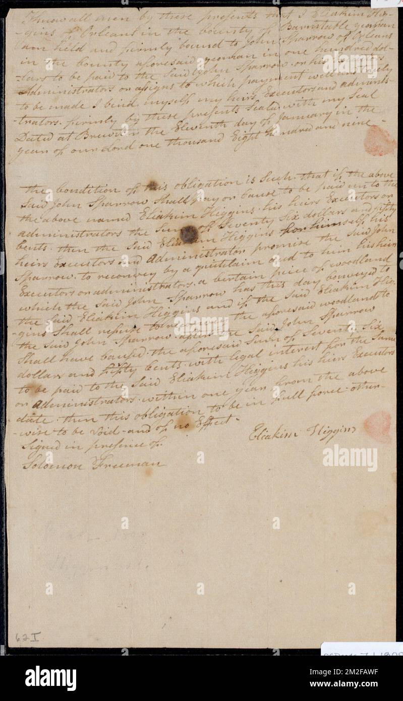 Deed of property in Barnstable sold to Eliakim Higgins of Harwich by ...