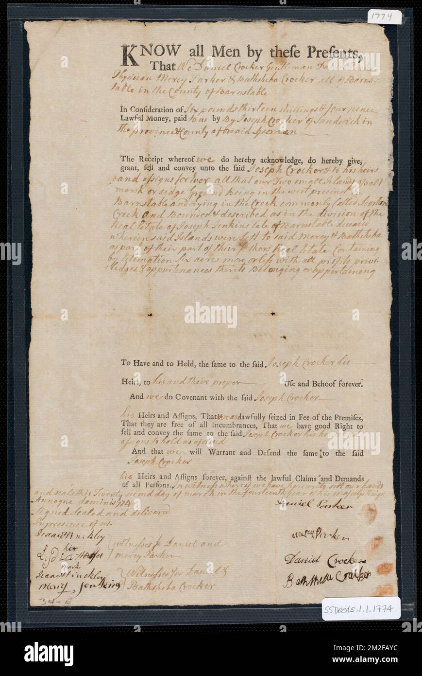 Deed of property in Barnstable sold to Joseph Crocker of Sandwich by ...