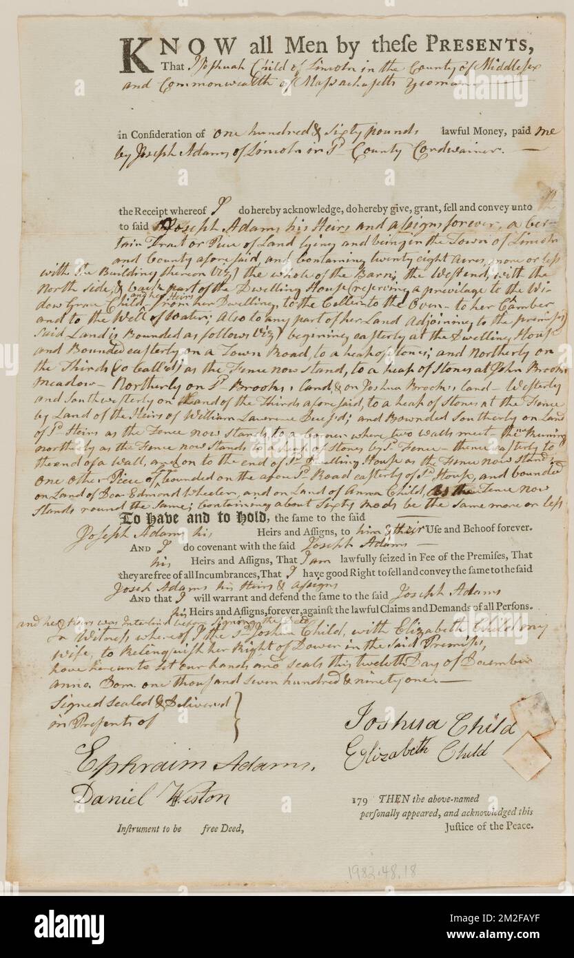 Deed of Joshua Child to Joseph Adams for 24 acres land, barn, and part ...
