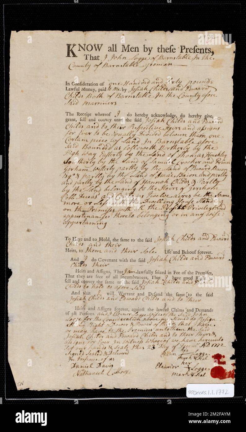 Deed of property in Barnstable sold to Josiah Childs and Edward Childs ...