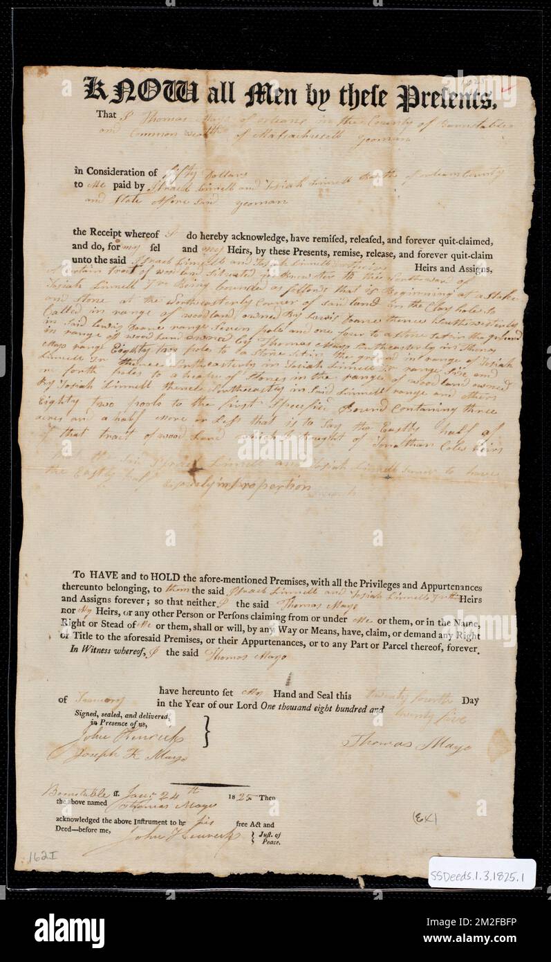 Deed of property in Brewster sold to Israel Linnell and Josiah Linnell of Brewster by Thomas ...