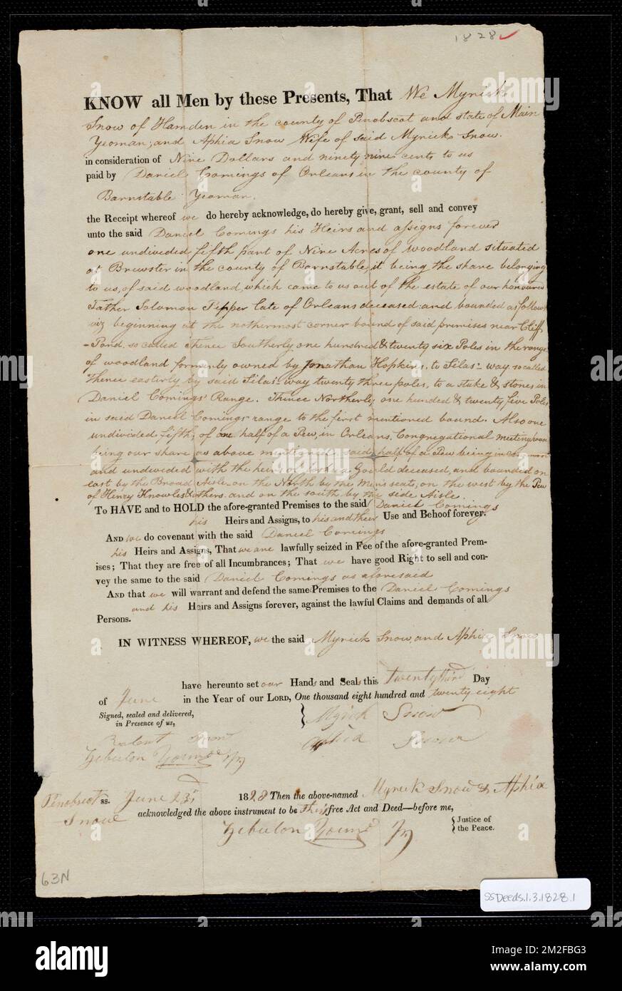 Deed of property in Brewster sold to Daniel Comings of Orleans by ...
