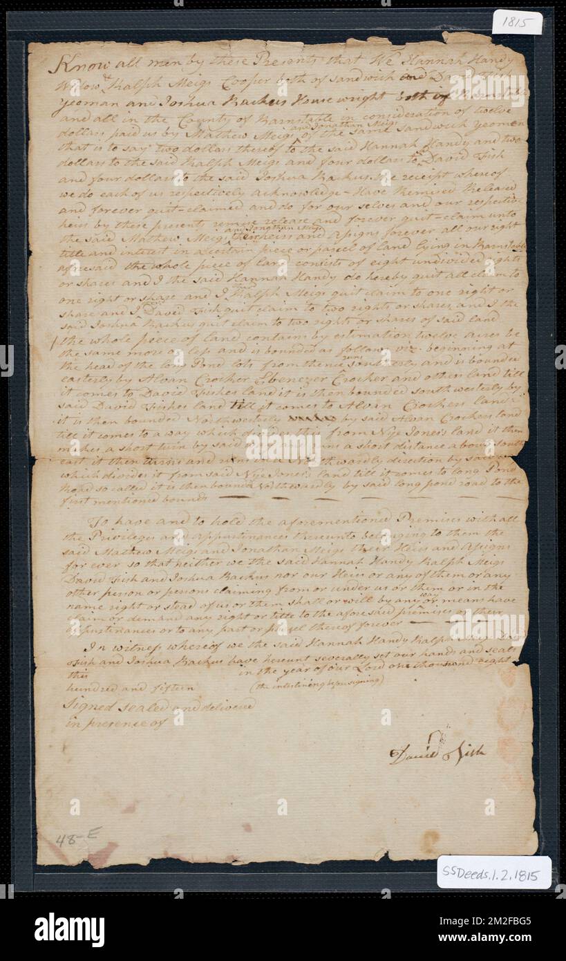 Deed of property in Barnstable sold to Mathew Meigs and Jonathan Meigs ...