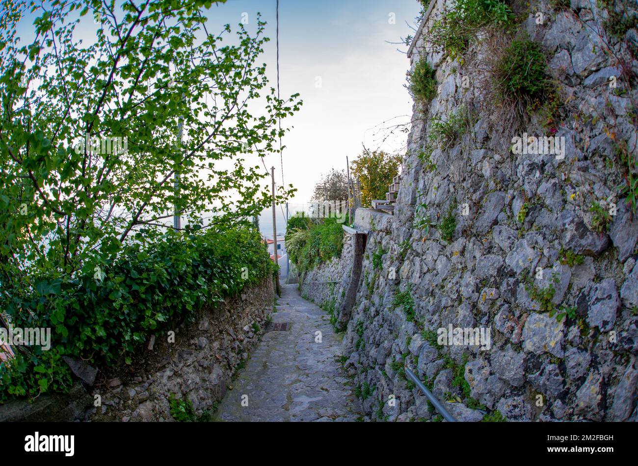 April 20 2022-Ravello Italy a city with very narrow streets like a ...