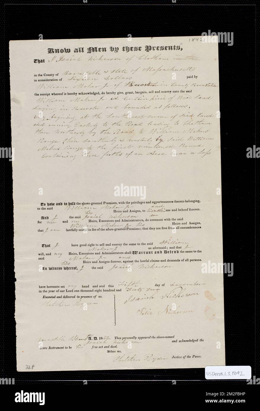 Deed of property in Brewster sold to William Maker Jr. of Brewster by ...