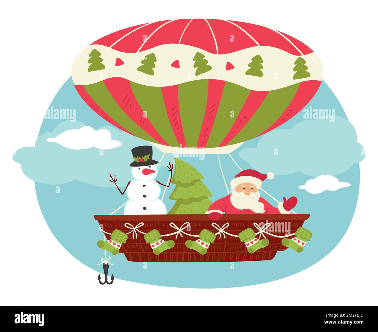 Xmas characters in air balloon, Santa and pine Stock Vector Image & Art ...