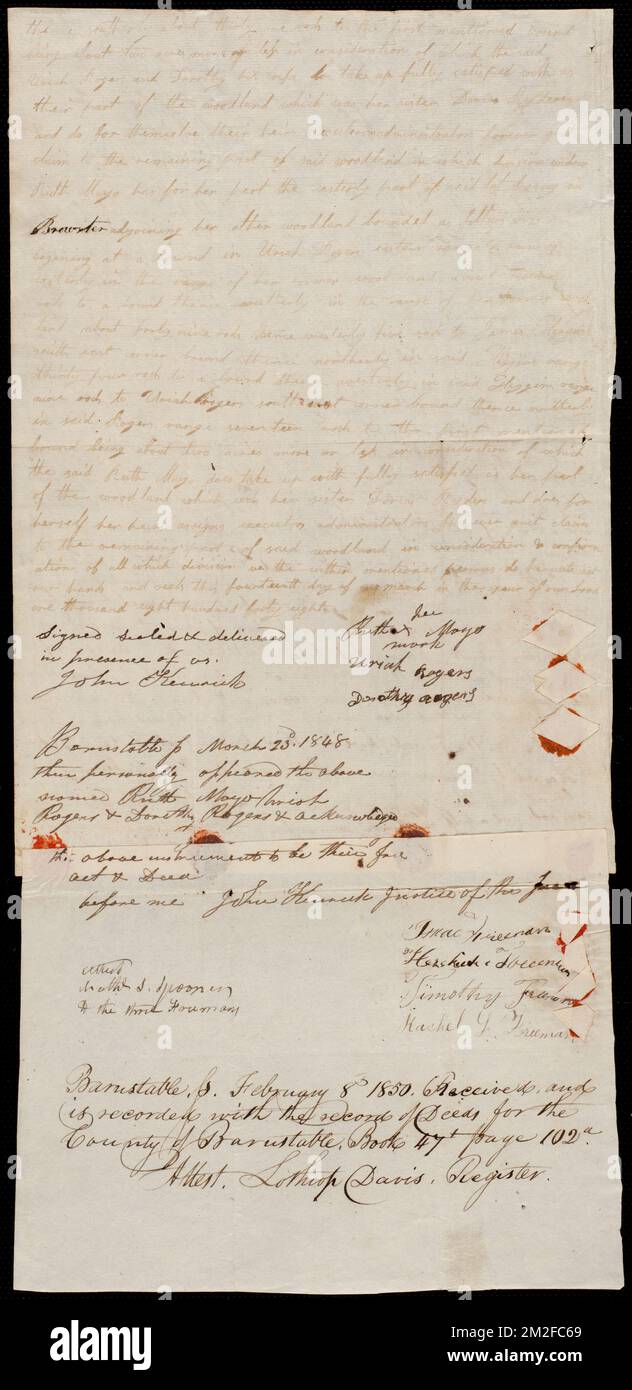 Deed of property in Brewster/Orleans sold to Isaac Freeman, Hezekiah ...