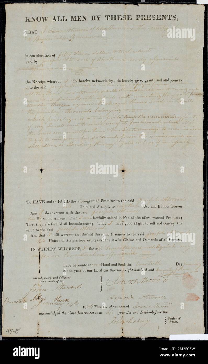 Deed of property in Chatham sold to Joseph Atwood of Chatham by Sears ...