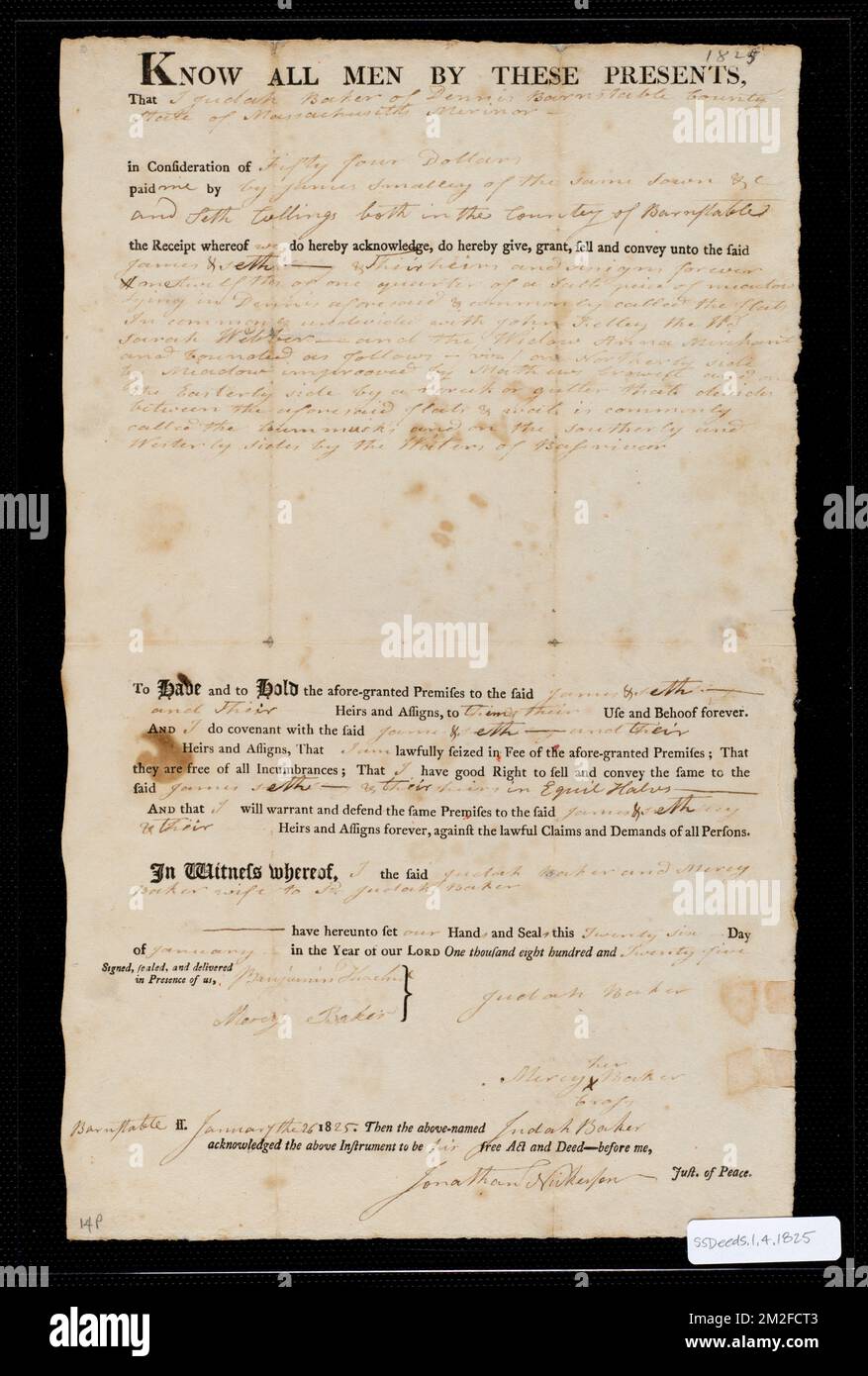 Deed of property in Dennis sold to James Smalley and Seth Cullings (or ...