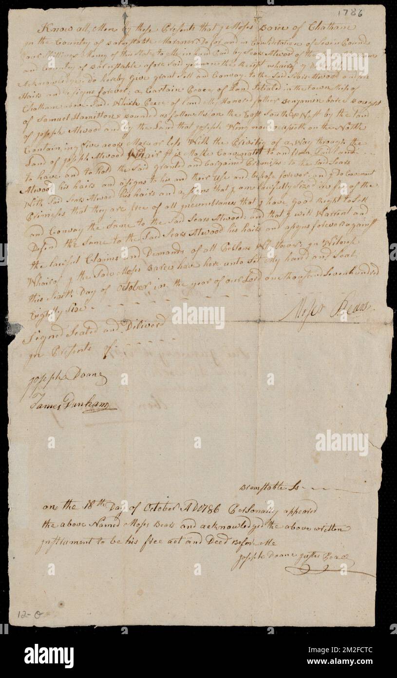 Deed of property in Chatham sold to Sears Atwood of Chatham by Moses ...