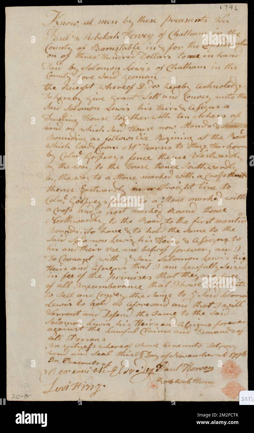Deed of property in Chatham sold to Solomon Lewis of Chatham by Paul ...