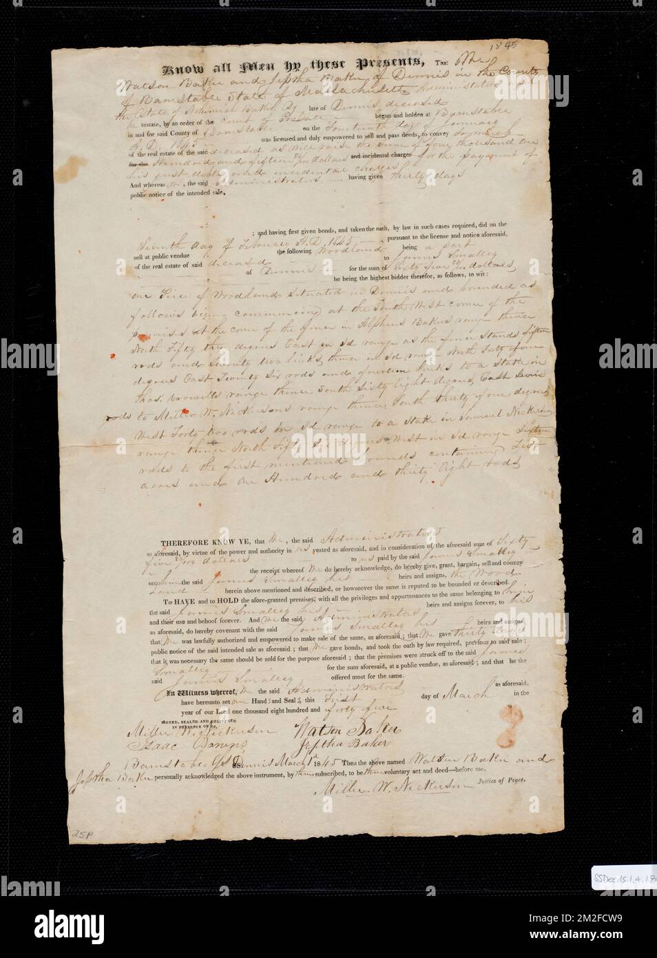 Deed of property in Dennis sold to James Smalley of Dennis by Watson Baker and Jeptha Baker of ...