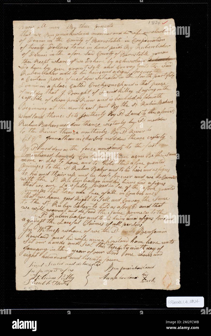 Deed of property in Dennis sold to Reuben (also Rubin, Ruben) Baker of ...