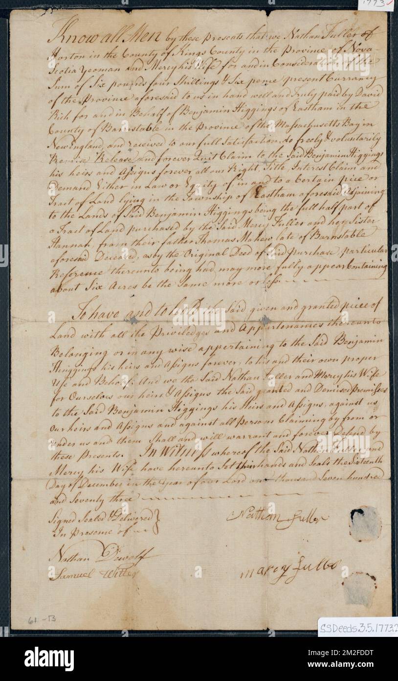 Deed of property in Eastham sold to David Rich on behalf of Benjamin ...