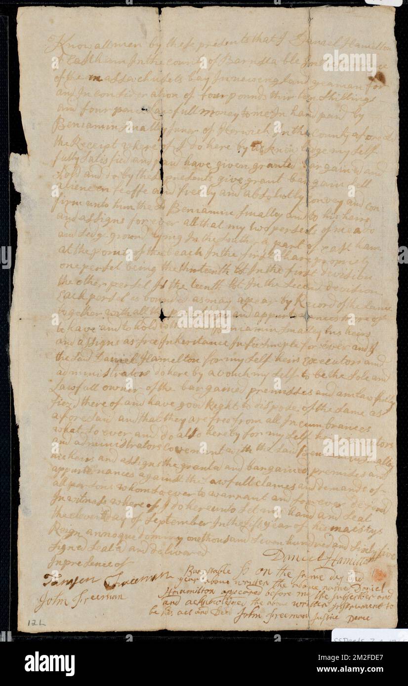 Deed of property in Eastham sold to Benjamin Smalley Jr. of Harwich by ...