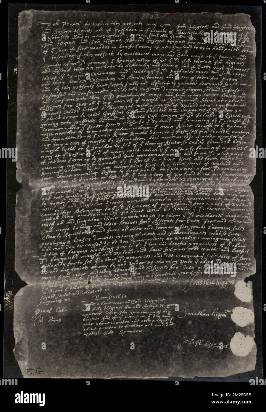 Deed of property in Eastham (Billingsgate) sold to Nathaniel Mayo and ...